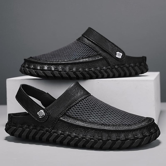 sandali da uomo beige slip-on con tomaia in mesh, cinturino regolabile ...