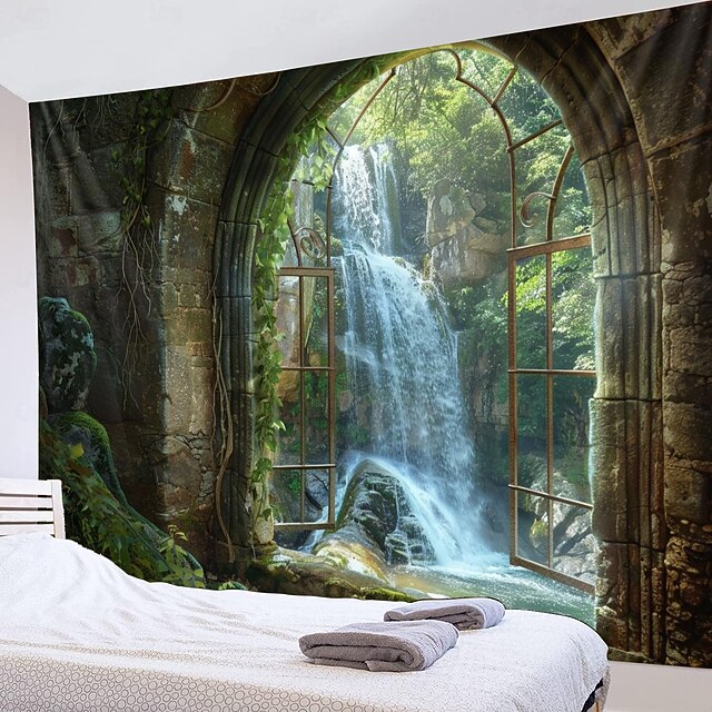 Waterfall Window View Hanging Tapestry Wall Art Large Tapestry Mural ...