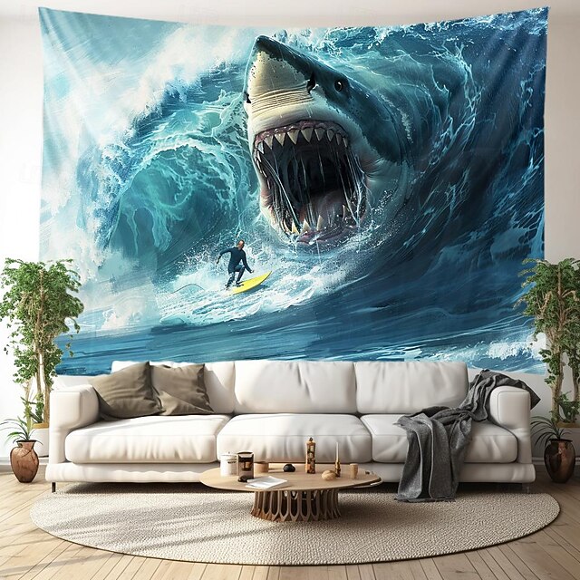 Surfing Shark Ocean Hanging Tapestry Wall Art Large Tapestry Mural ...