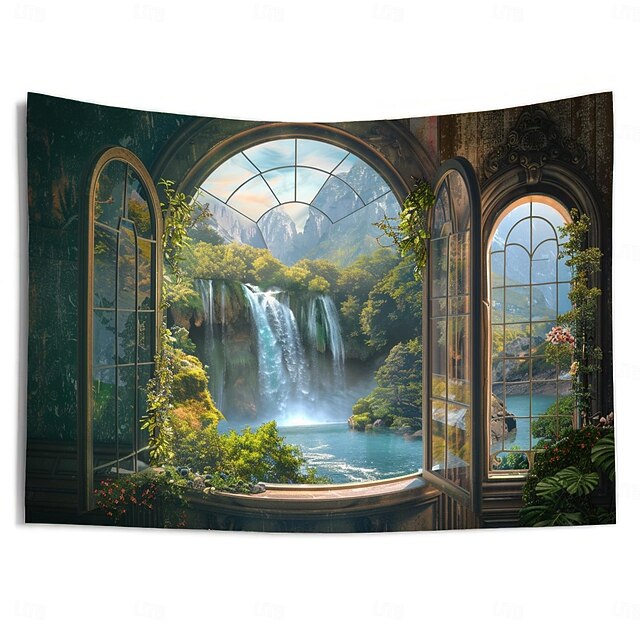 Waterfall Window View Hanging Tapestry Wall Art Large Tapestry Mural ...