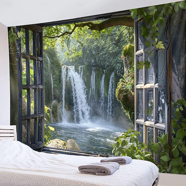 Waterfall Window View Hanging Tapestry Wall Art Large Tapestry Mural ...