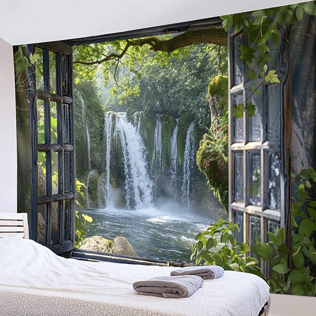 Waterfall Window View Hanging Tapestry Wall Art Large Tapestry Mural ...
