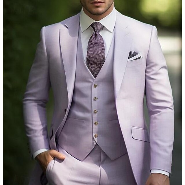 Pink Purple Men's Prom Suits Wedding Suits Solid Colored 3 Piece ...