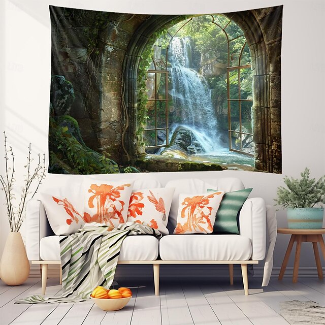 Waterfall Window View Hanging Tapestry Wall Art Large Tapestry Mural ...