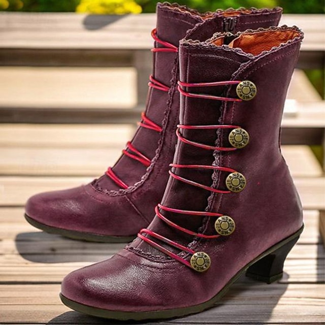 Women's Brown Vintage Victorian Lace-Up Ankle Boots with Button Details ...