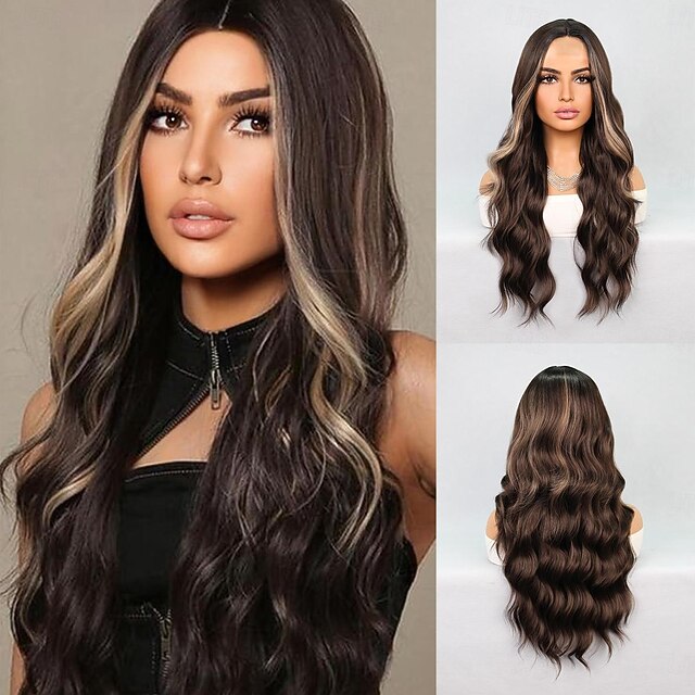 Synthetic Lace Wig Natural Wave Style 26 inch Multi-color Middle Part U ...