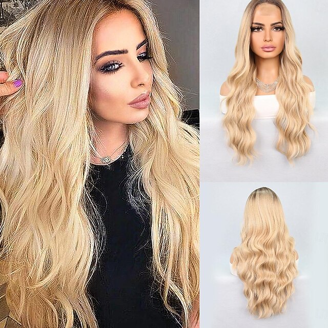 Synthetic Lace Wig Natural Wave Style 26 inch Multi-color Middle Part U ...