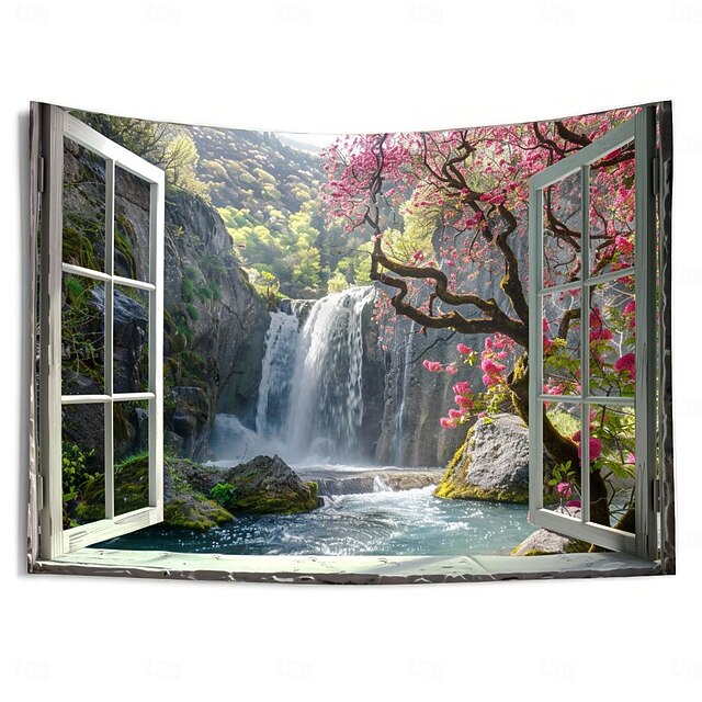 Waterfall Window View Hanging Tapestry Wall Art Large Tapestry Mural ...