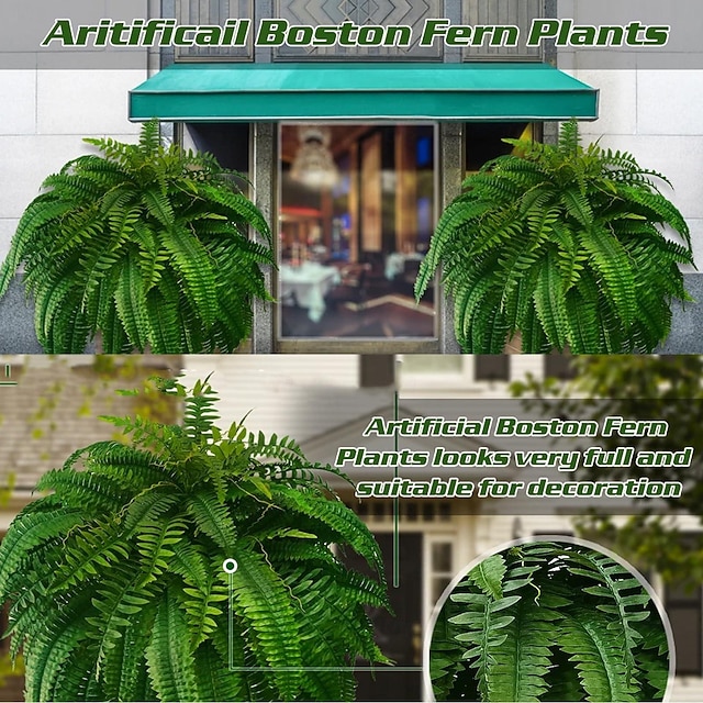UV Resistant Lifelike Artificial Boston Fern, Artificial Ferns for Outdoors, Faux Ferns Fake ...