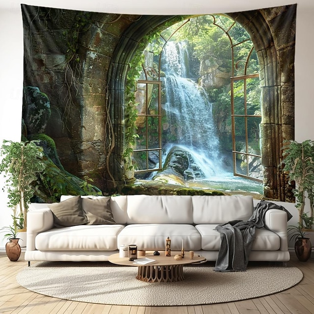 Waterfall Window View Hanging Tapestry Wall Art Large Tapestry Mural ...
