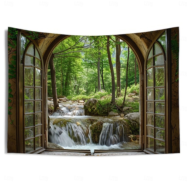 Waterfall Window View Hanging Tapestry Wall Art Large Tapestry Mural ...