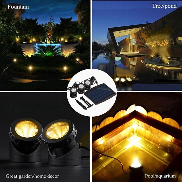 Solar LED Pond Spotlights Submersible Pond Pool Lights with 3 Lamps 18 ...