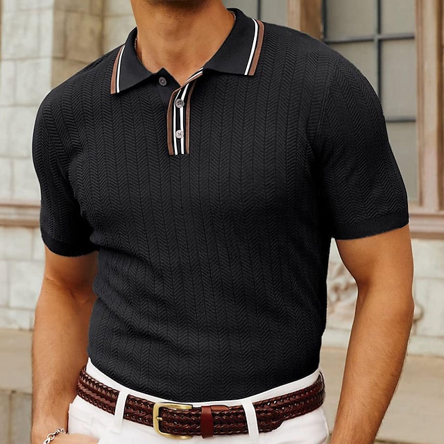 Men's Button Up Polos Golf Polo Business Casual Lapel Short Sleeve ...