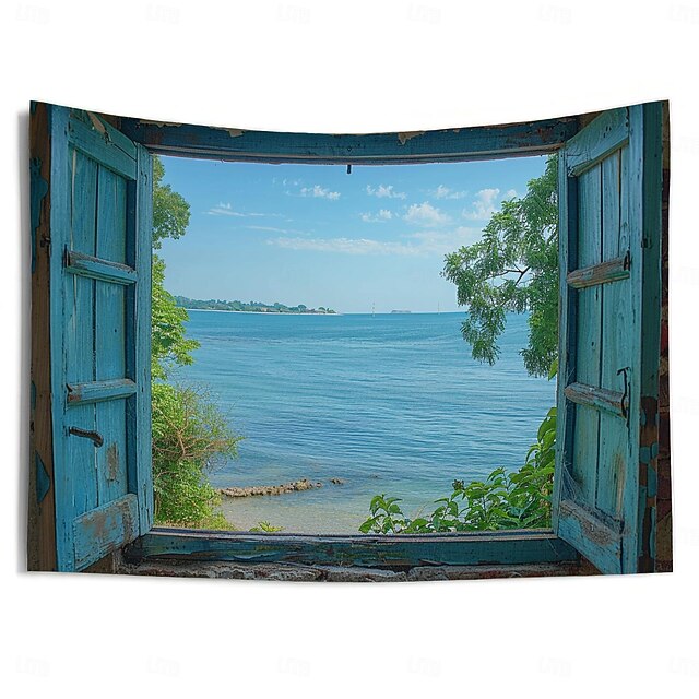 Window View Beach Hanging Tapestry Wall Art Large Tapestry Mural Decor ...