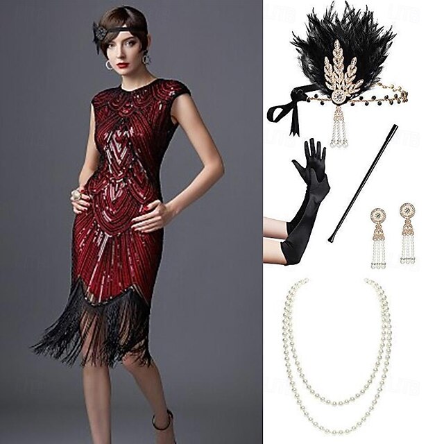 Roaring 20s 1920s Cocktail Dress with Accessories Set Flapper Dress ...