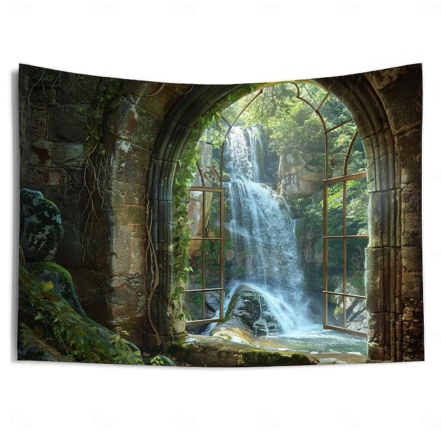 Waterfall Window View Hanging Tapestry Wall Art Large Tapestry Mural ...