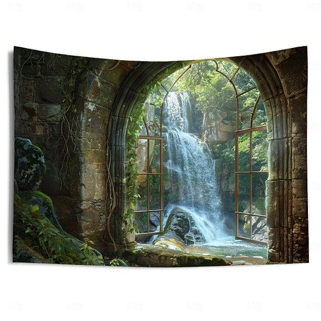 Waterfall Window View Hanging Tapestry Wall Art Large Tapestry Mural ...