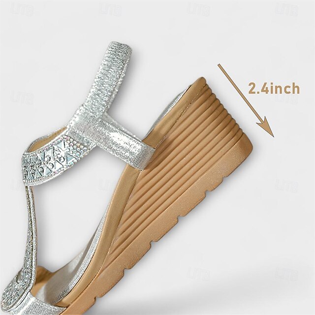 Women's Bohemian Rhinestone Wedge Sandals – Glamorous Beaded Elastic ...