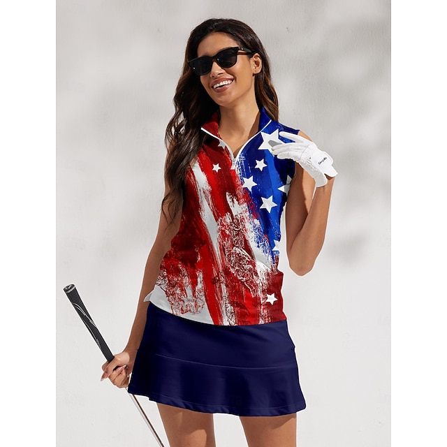 Women's Golf Polo Shirt Red Sleeveless Top Ladies Golf Attire Clothes ...