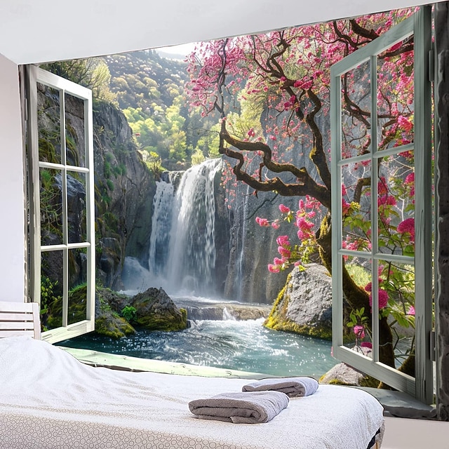 Waterfall Window View Hanging Tapestry Wall Art Large Tapestry Mural ...