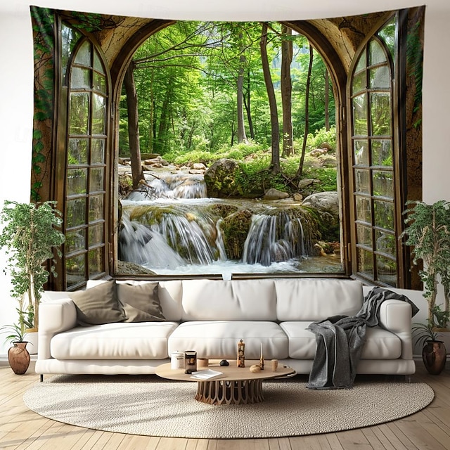 Waterfall Window View Hanging Tapestry Wall Art Large Tapestry Mural ...
