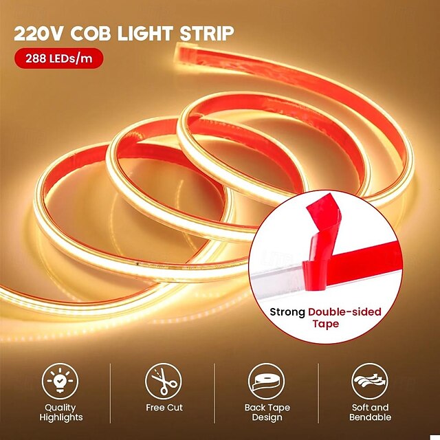 Waterproof Flexiable COB LED Strip with Switch Pool Light Strip 220V EU ...