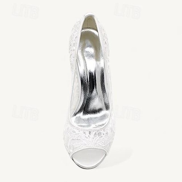 Womens Wedding Shoes Mesh Bridal Shoes Lace Stiletto Peep Toe Satin