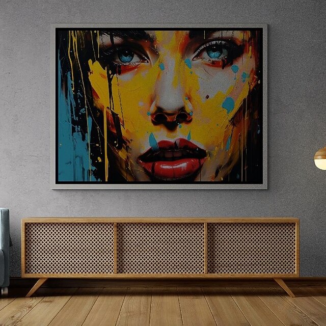 Abstract Woman Face Canvas painting handmade Graffiti Wall Art Colorful ...