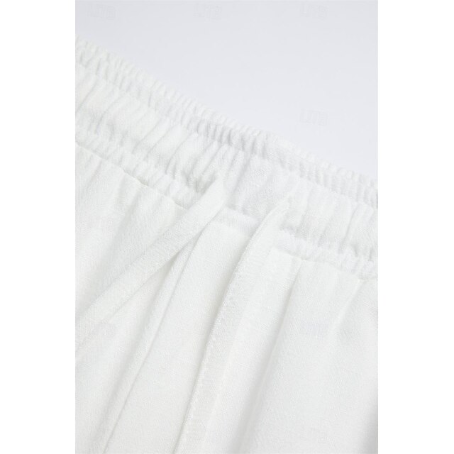 Men's Culottes Wide Leg Linen Pants Trousers Summer Pants Drawstring ...