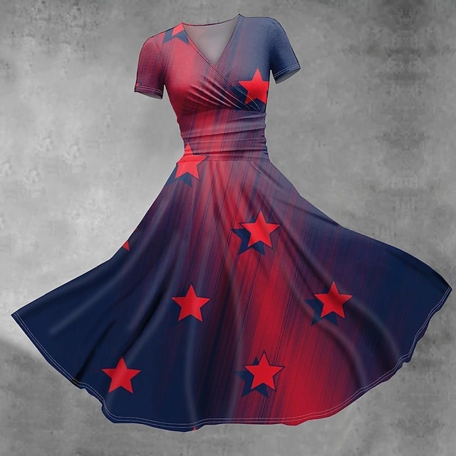 USA Flag Halloween Swing Dress Flare Dress Cosplay Adults' Women's ...