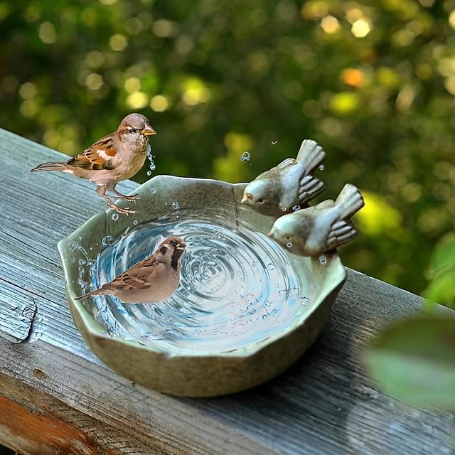 Flower Shaped Bird Feeder Bowl, Creative Resin Bird Bathtub, Garden ...