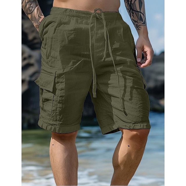 Men's Shorts Linen Shorts Summer Shorts Beach Shorts Drawstring Elastic ...