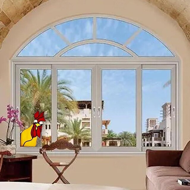 Funny Rooster Stained Glass Bird Window Corner Decor,Rooster Yard Decor ...