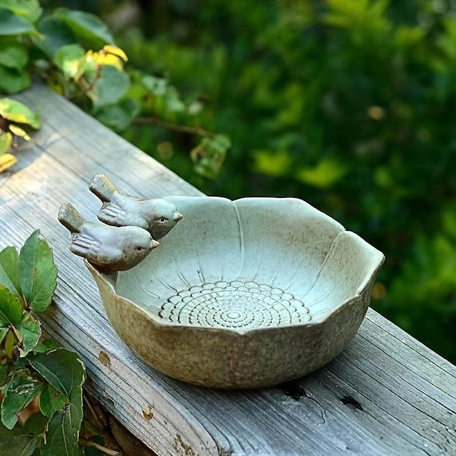Flower Shaped Bird Feeder Bowl, Creative Resin Bird Bathtub, Garden ...