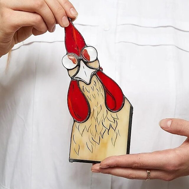 Funny Rooster Stained Glass Bird Window Corner Decor,Rooster Yard Decor,Funny Window Corner ...