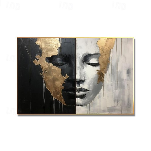 Hand-painted Abstract Girl Faces Paintings On Canvas Black White ...