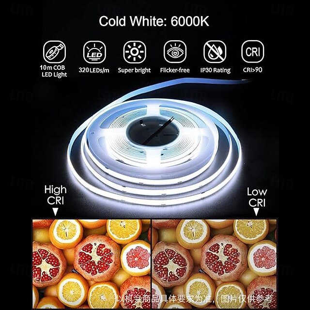 10m LED Strip Light COB Sets 3200 LEDs, COB 8mm Warm White Cold White ...