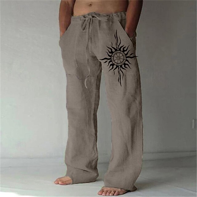 Men's Trousers Summer Pants Beach Pants Straight Drawstring Elastic ...