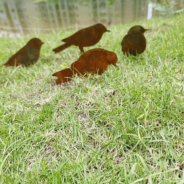 Iron Rusty Birds Ground Stake Set, Garden Decoration Rust Birdie with ...