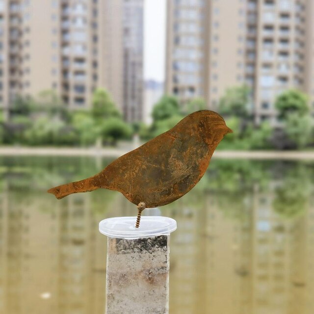 Iron Rusty Birds Ground Stake Set, Garden Decoration Rust Birdie with ...