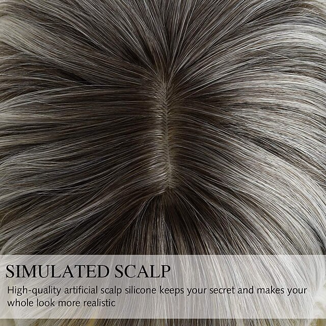 vågig bob peruk med lugg naturlig ombre silver peruk syntetiskt hår ...