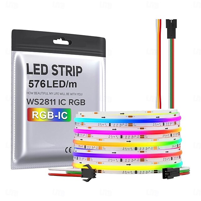 Waterproof COB LED Strip Light, RGB Intelligent IC Strip 16ft 5M DC24V ...