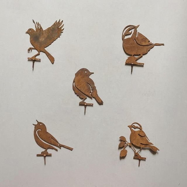 Iron Rusty Birds Ground Stake Set, Garden Decoration Rust Birdie with ...