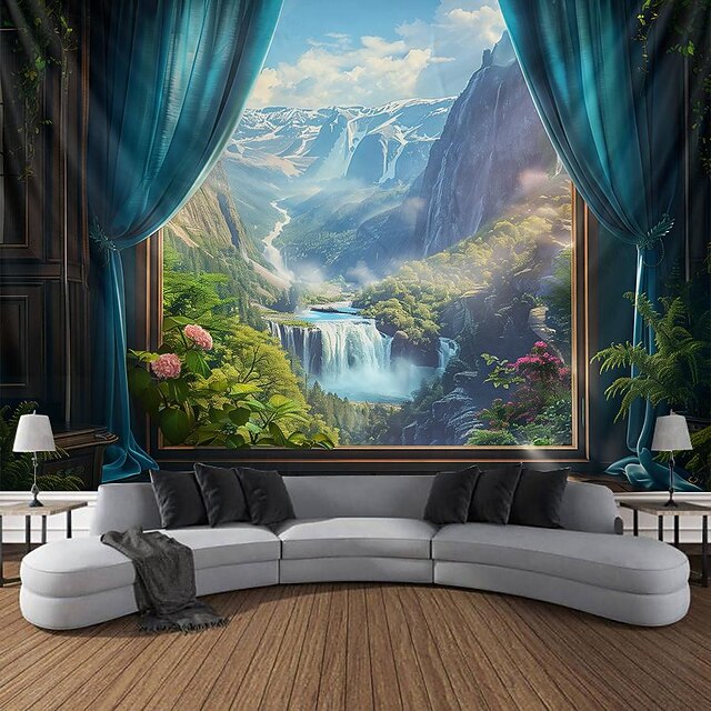 Window Ocean Boat Hanging Tapestry Wall Art Large Tapestry Mural Decor ...
