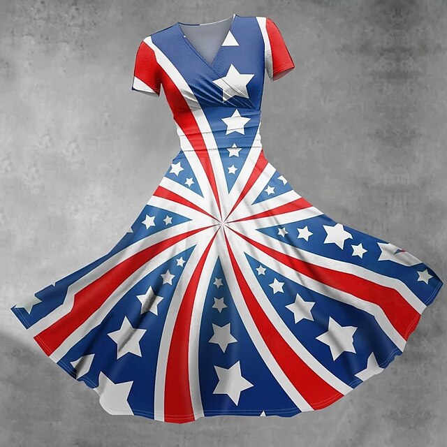 USA Flag Halloween Swing Dress Flare Dress Cosplay Adults' Women's ...