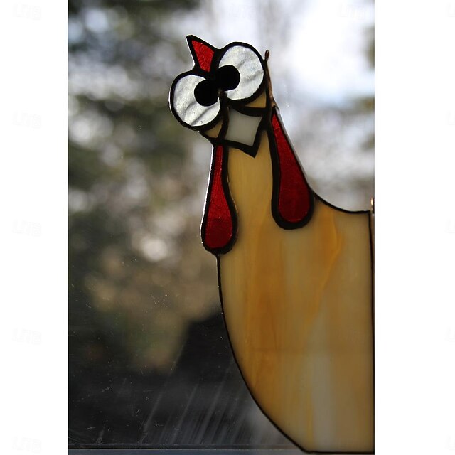 Funny Rooster Stained Glass Bird Window Corner Decor,Rooster Yard Decor ...