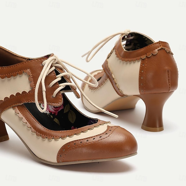 Vintage Oxford Lace-Up Women's Brogue Heels – Two-Tone Retro Style ...