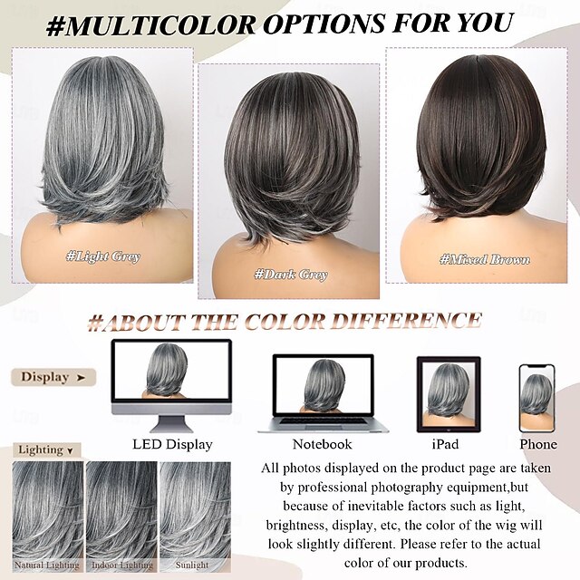 Short Layered Wigs With Curtain Bangs Brown BOB Layered Wigs for Women ...