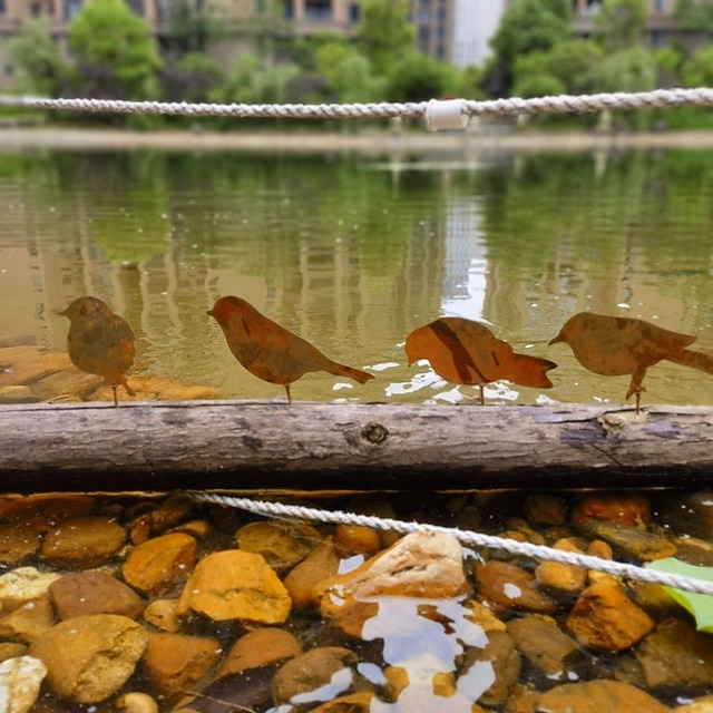 Iron Rusty Birds Ground Stake Set, Garden Decoration Rust Birdie with ...