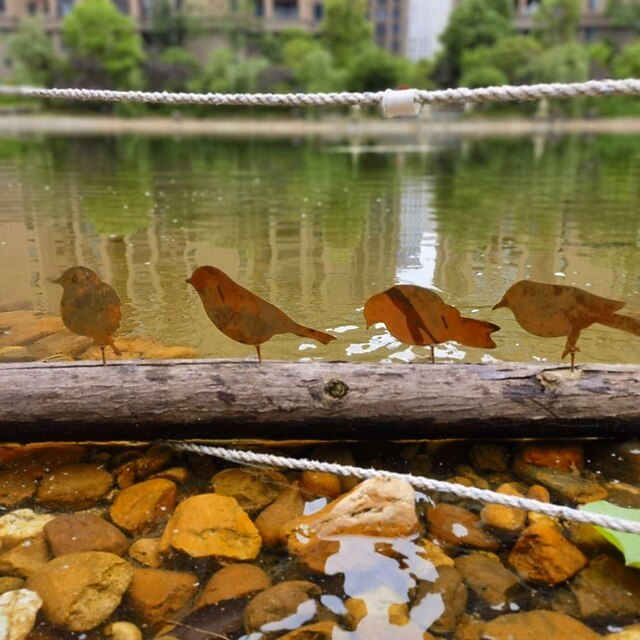 Iron Rusty Birds Ground Stake Set, Garden Decoration Rust Birdie with ...